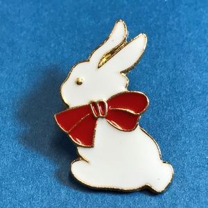 Jewelry | White Bunny Rabbit Wearing Red Bow Enamel Pin | Poshmark